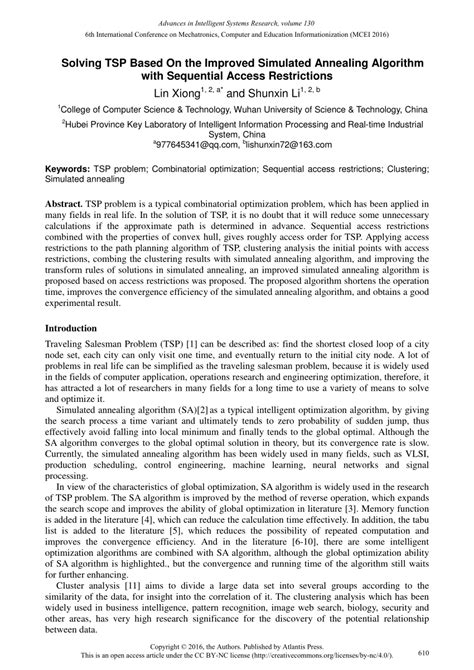 pdf solving tsp based on the improved simulated annealing algorithm with sequential access