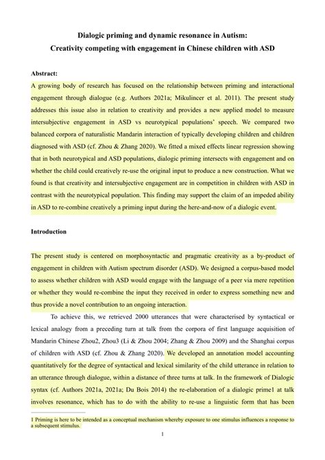 Pdf Dialogic Priming And Dynamic Resonance In Autism Creativity