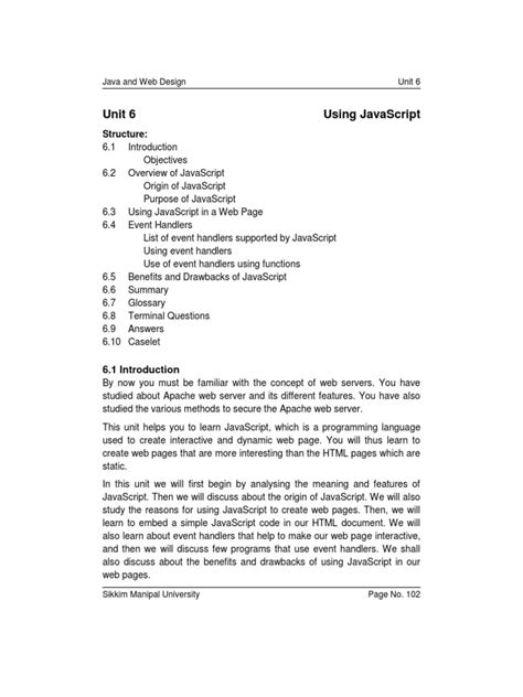 Unit 6 Using Javascript Structure Pdf Java Script Web Page Unit 6 Using Javascript Structure Pdf Java Script Web Page