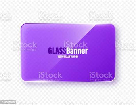 현실적인 유리 프레임입니다 플레어와 하이라이트가 있는 보라색 투명 유리 배너 광택 아크릴 판 빛 반사 요소 및 텍스트 장소 벡터 그림 0명에 대한 스톡 벡터 아트 및 기타