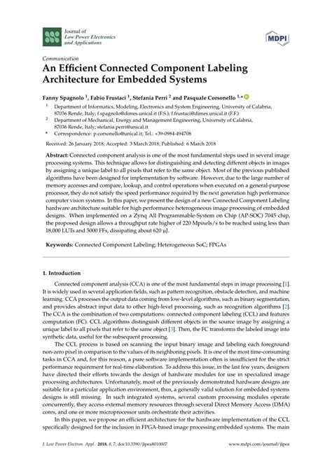 Pdf An Efficient Connected Component Labeling Architecture For Embedded Systems