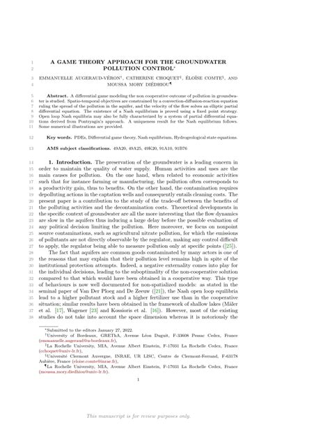 Pdf A Game Theory Approach For The Groundwater Pollution Control