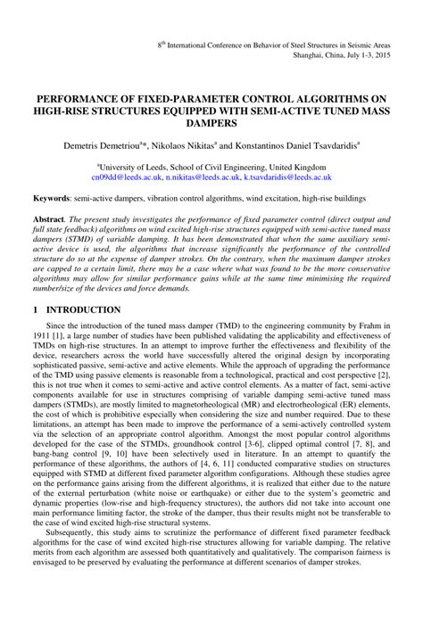 Pdf Performance Of Fixed Parameter Control Algorithms On High Rise