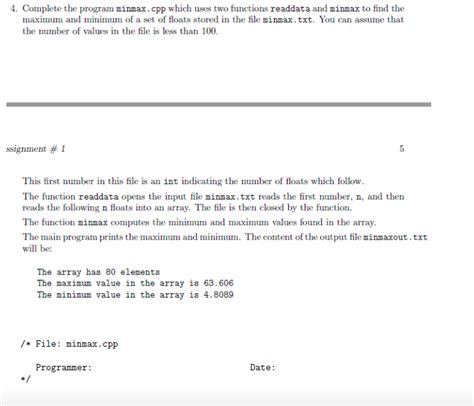 Solved 4 Complete The Program Minmaxcpp Which Uses Two