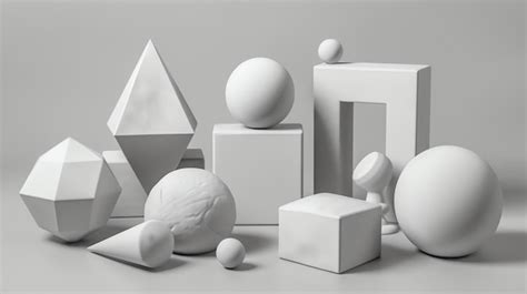 A 3d Render Of White Geometric Shapes Including Cubes Spheres Cones And Pyramids Premium Ai