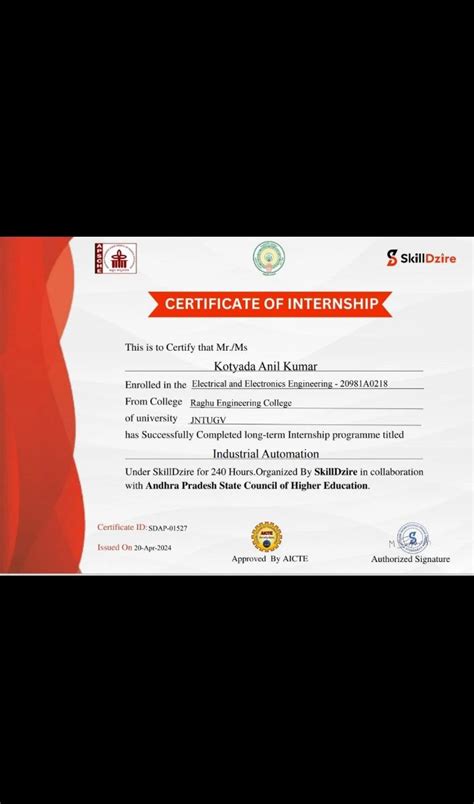kotyada anil kumar on linkedin industrial automation long term internship on skilldzire