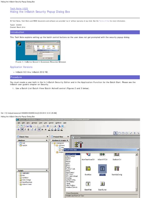 Tech Note 1025 Hiding The Inbatch Security Popup Dialog Box Pdf