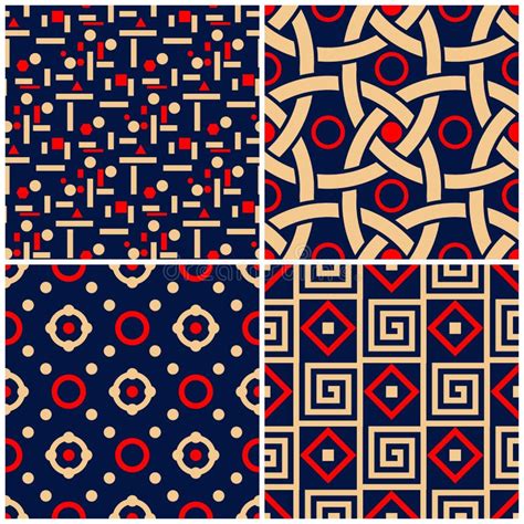 Seamless Backgrounds Blue Beige And Red Classic Sets With Geometric