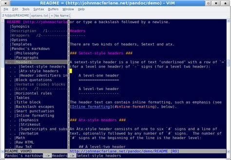 voom two pane text outliner