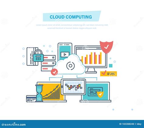 Cloud Computing Network Cloud Service Computer Device Security File Storage Stock Vector