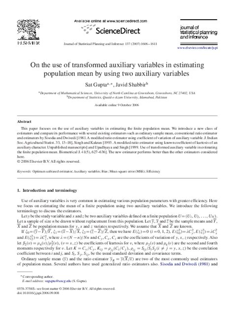 Pdf On The Use Of Transformed Auxiliary Variables In Estimating