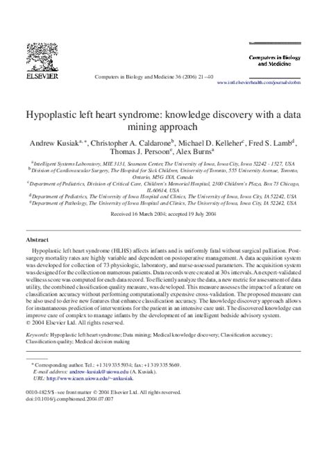 Pdf Hypoplastic Left Heart Syndrome Knowledge Discovery With A Data