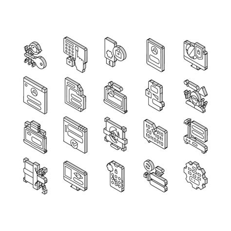 Password Protection Collection Isometric Icons Set Vector Illustration