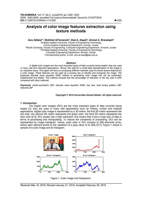 Analysis Of Color Image Features Extraction Using Texture Methods Pdf