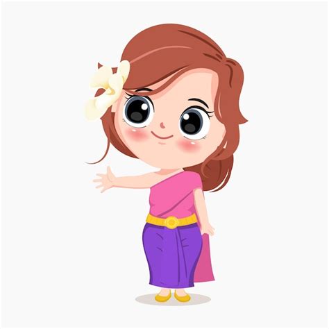 Personagem De Desenho Animado Da Garota Tailandesa Tradicional Em Poses