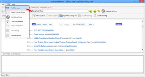 Screenshot Help For Web Data Miner Software
