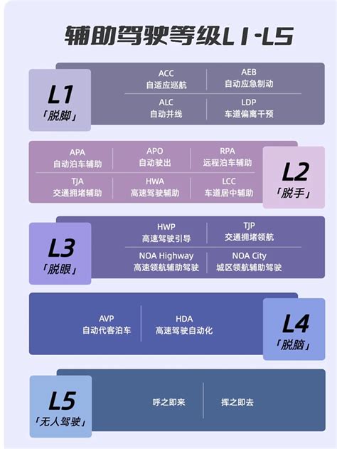 辅助驾驶 L1 到 L5 咋区分？一张图看懂！从 “帮踩刹车” 到 “完全不用管”