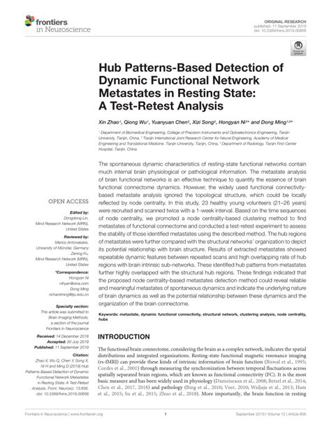 Pdf Hub Patterns Based Detection Of Dynamic Functional Network Metastates In Resting State A