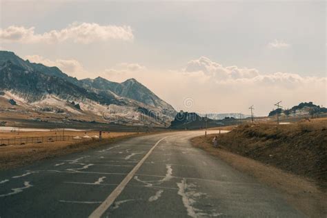 The Road Through The Mongolian Steppes In The National Park Stock Image