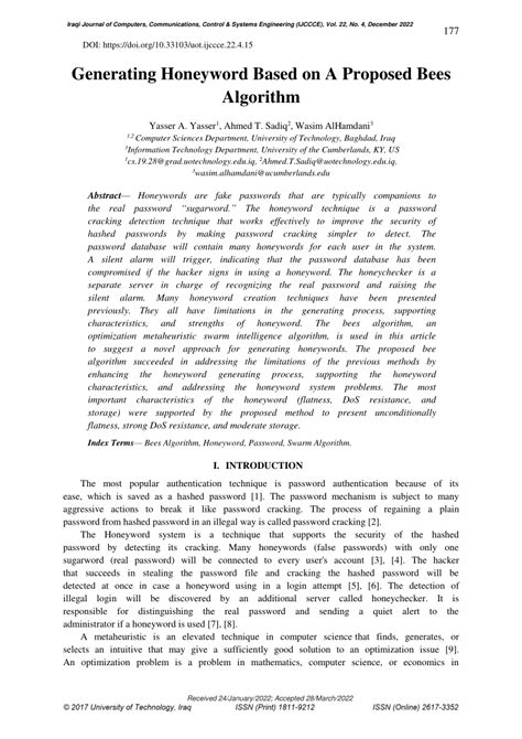 pdf generating honeyword based on a proposed bees algorithm