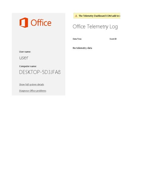 Office Telemetry Log User Name Pdf Telemetry Component Object Model
