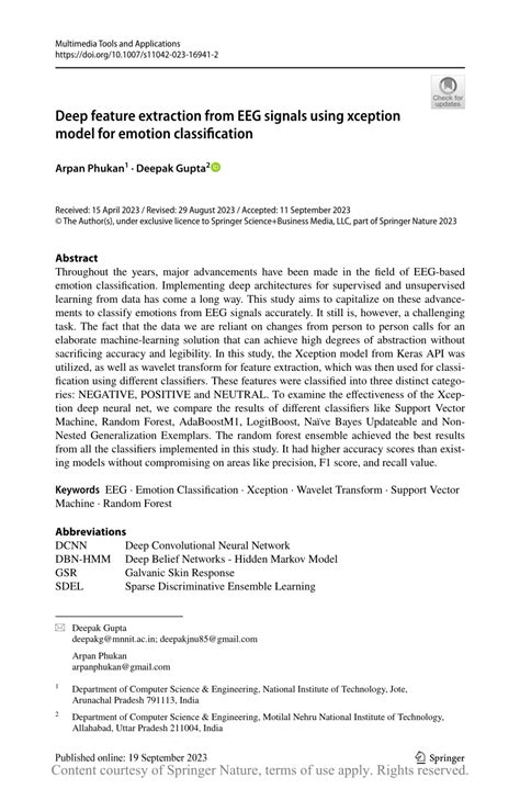 Deep Feature Extraction From Eeg Signals Using Xception Model For Emotion Classification