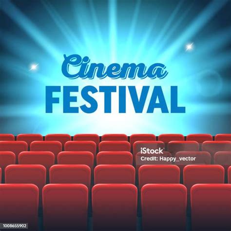 크리에이 티브 벡터 일러스트 레이 션 영화 영화 화면 프레임 및 극장의 내부 아트 디자인 시사회 포스터 배경 조명 및 빨간 석 행 추상 개념 그래픽 장면 요소 0명에 대한