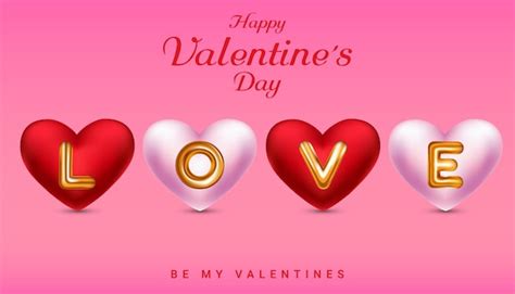 심장 모양으로 3d 골드 레터링 사랑으로 해피 발렌타인 데이 인사말 카드 프리미엄 벡터