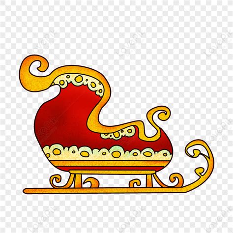 만화 스타일 황금 노란색 테두리 일러스트 흰색 장식 빨간 크리스마스 썰매 클립 아트스키 카스키 타다 Png 일러스트 무료 다운로드 Lovepik