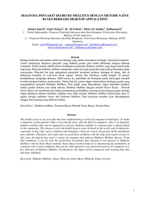 Pdf Diagnosa Penyakit Diabetes Mellitus Dengan Metode NaÏve Bayes Berbasis Desktop Application