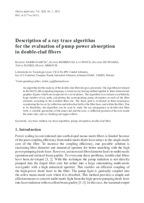 Pdf Description Of A Ray Trace Algorithm For The Evaluation Of Pump