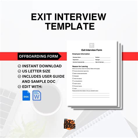 Employee Exit Interview Template HR Templates Human Resources Form Termination MS Editable Word