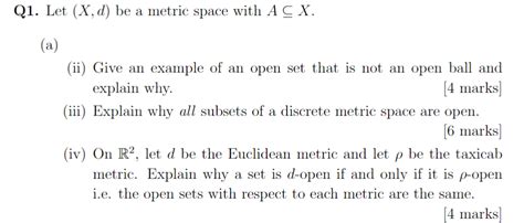 Solved Q1 Let X D Be A Metric Space With A Chegg Com