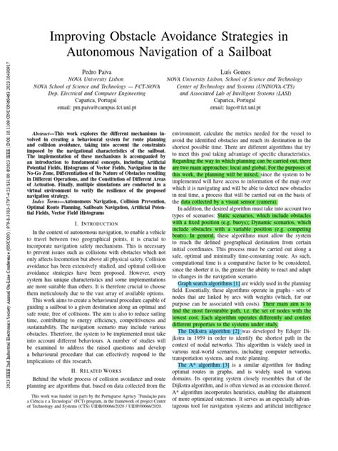 Improving Obstacle Avoidance Strategies In Autonomous Navigation Of A Sailboat Pdf