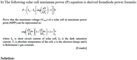 B The Following Solar Cell Maximum Power P Equation Is Derived