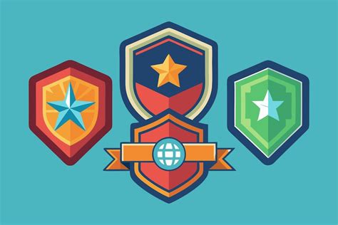 Three Shield Badges With Stars And Globe Premium Ai Generated Vector