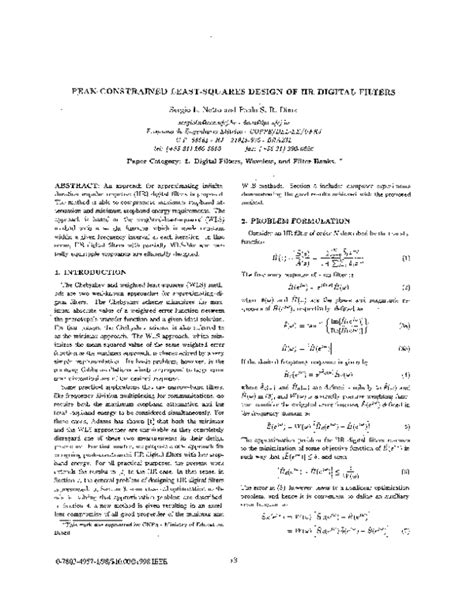 pdf peak constrained least squares design of iir digital filters