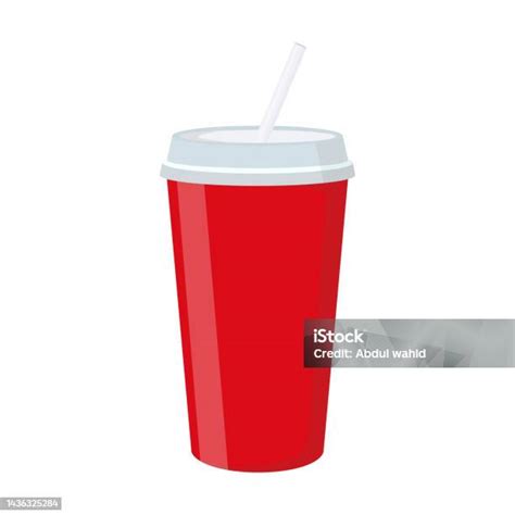 빨대와 빨간 골판지 컵입니다 흰색 배경에 격리된 일회용 컵의 그림 유리잔에 대한 스톡 벡터 아트 및 기타 이미지 유리잔 물