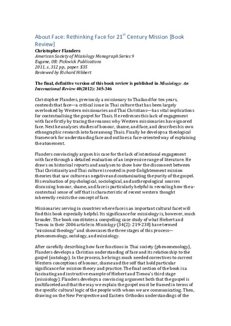 Pdf About Face Rethinking Face For 21st Century Mission Book Review