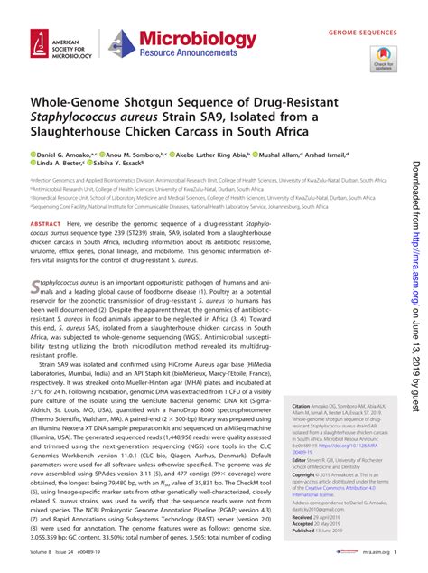 Pdf Whole Genome Shotgun Sequence Of Drug Resistant Staphylococcus