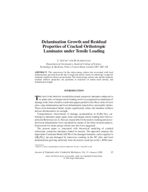 Pdf Delamination Growth And Residual Properties Of Cracked Orthotropic Laminates Under Tensile