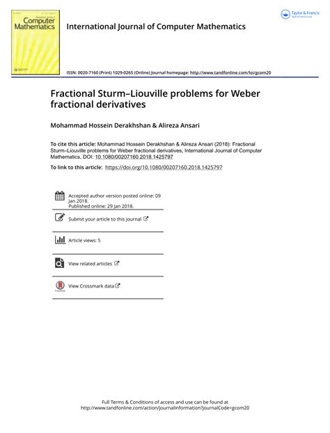 Pdf Fractional Sturm Liouville Problems For Weber Fractional Derivatives