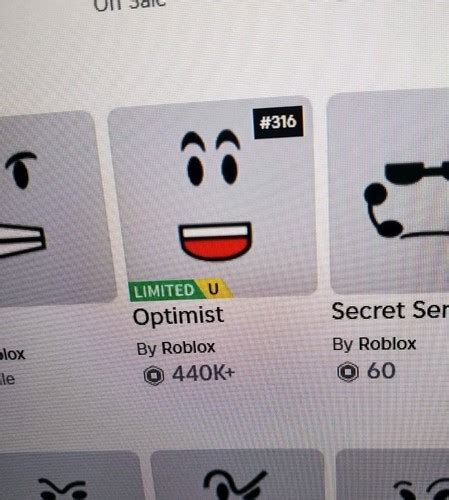 Roblox Optimist Face Limited Edition Rare Ebay