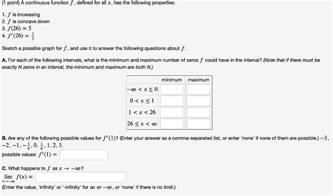 Solved 1 Point A Continuous Function F Defined For All X