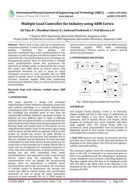 Irjet Multiple Load Controller For Industry Using Arm Cortex Pdf