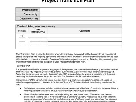 Contract Transition Plan Template 40 Transition Plan Templates Career