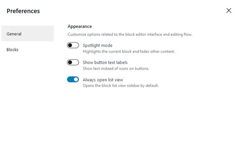 Site Editor Always Open List View Preference Possible Regression