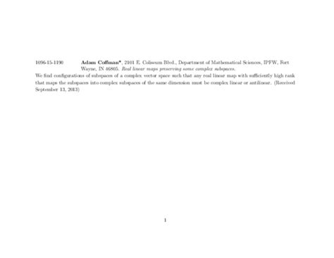 Pdf Real Linear Maps Preserving Some Complex Subspaces Adam Coffman