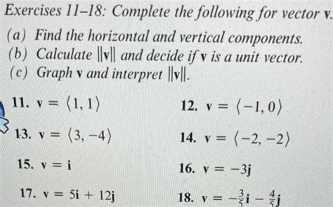 Solved Exercises Complete The Following For Vector V Chegg
