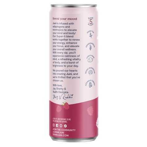 Juni Sparkling Adaptogenic Tea Raspberry Drink Juni